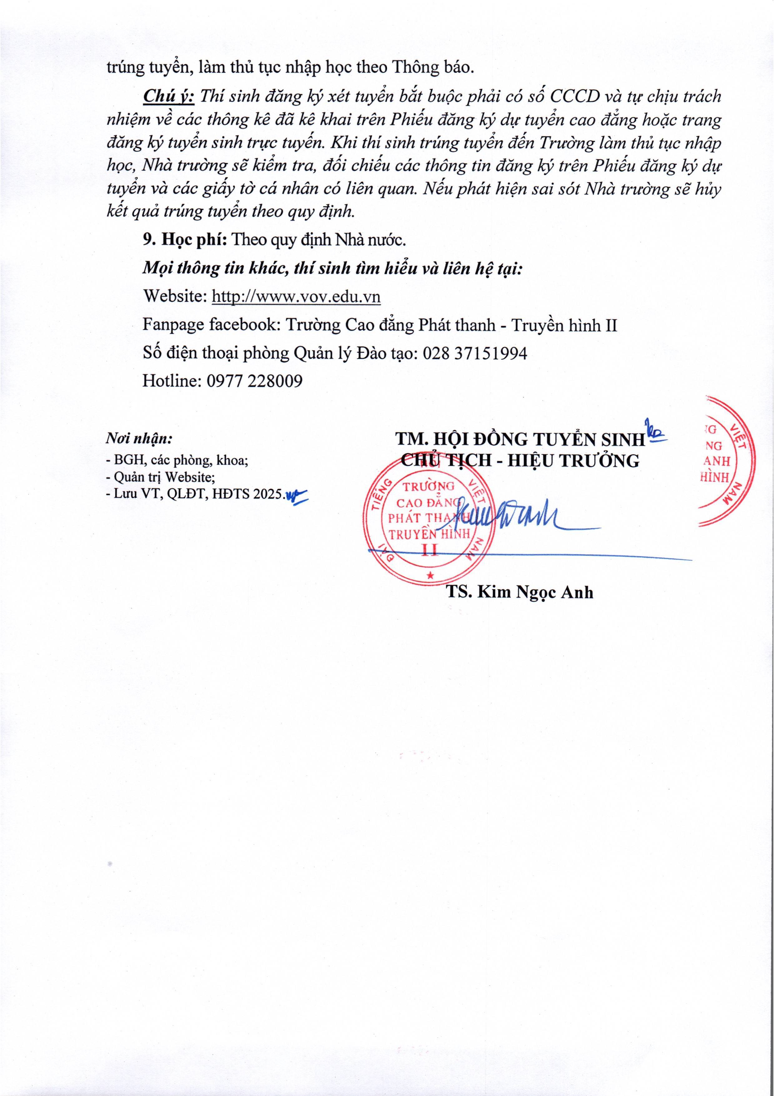 Thông báo Tuyển sinh Cao đẳng Chính quy năm 2025 | tuyensinh.vov.edu.vn